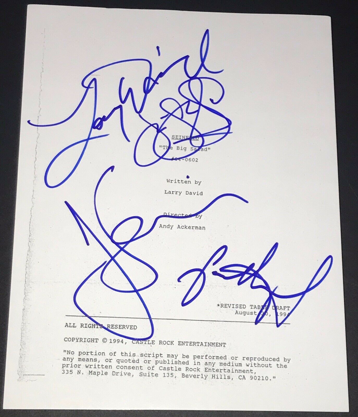 JERRY SEINFELD LARRY DAVID JASON JULIA CAST SIGNED AUTOGRAPH BIG SALAD ...