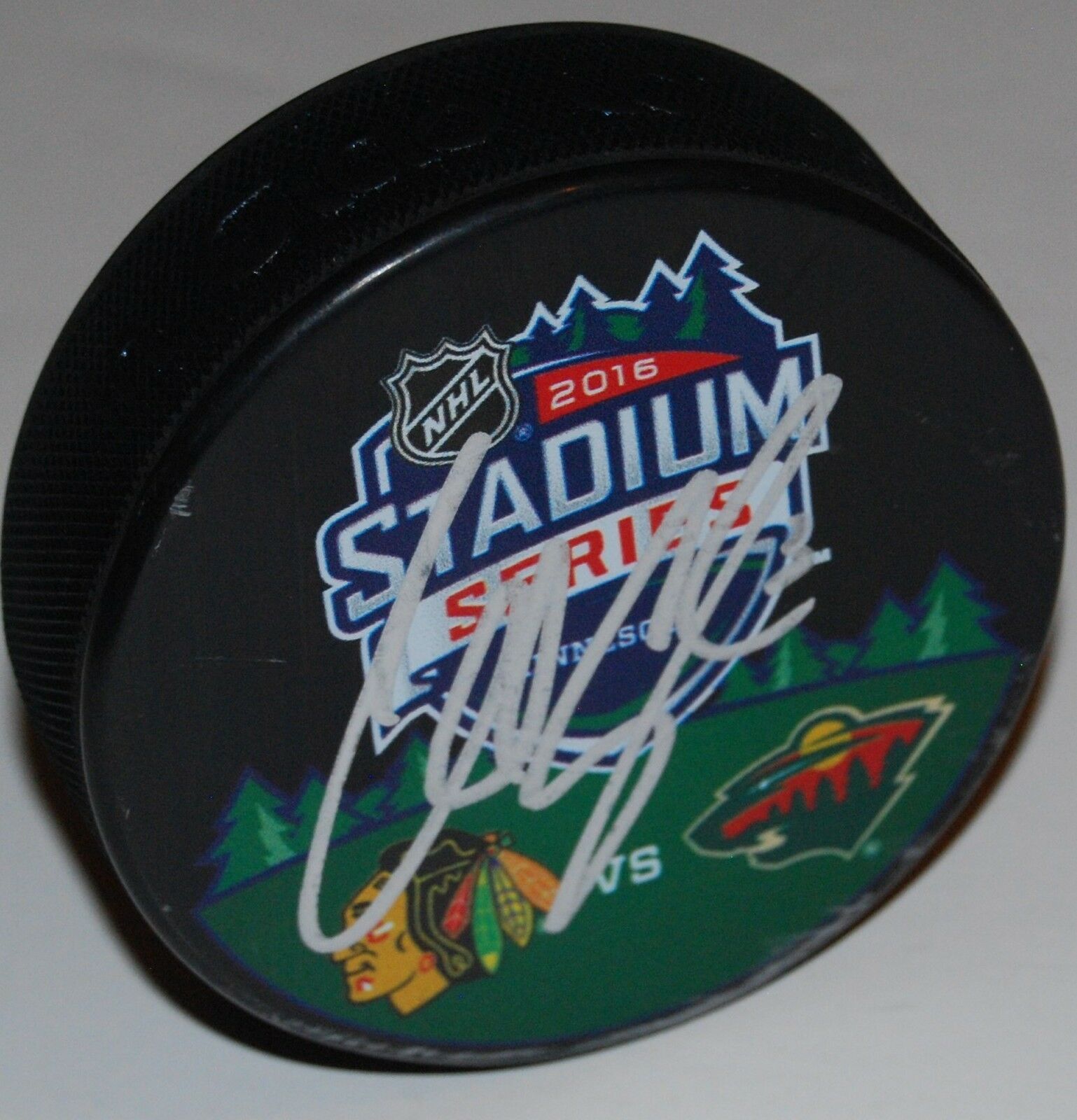 CHARLIE COYLE signed (MINNESOTA WILD) STADIUM SERIES logo hockey puck W ...