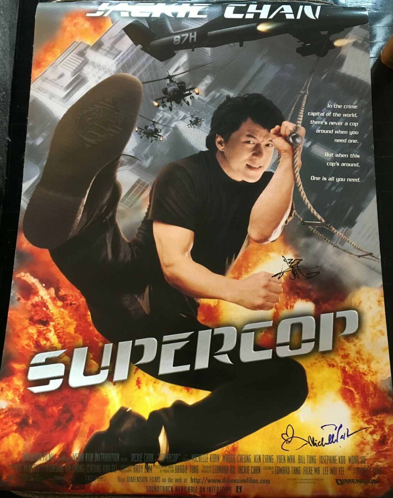 JACKIE CHAN & CAST SIGNED, AUTOGRAPHED "SUPERCOP' ORIGINAL 27X40 MOVIE ...