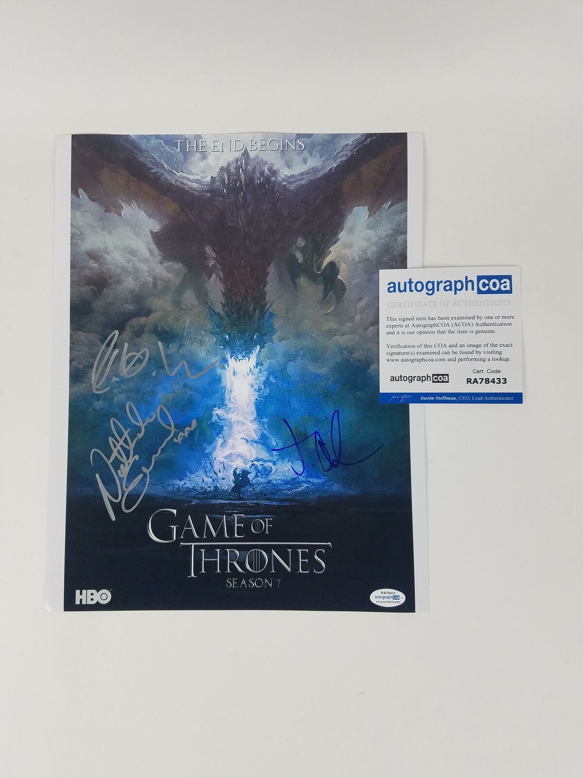 Game Of Thrones Cast X3 Autographed 11x14 Photo ACOA Collectible ...