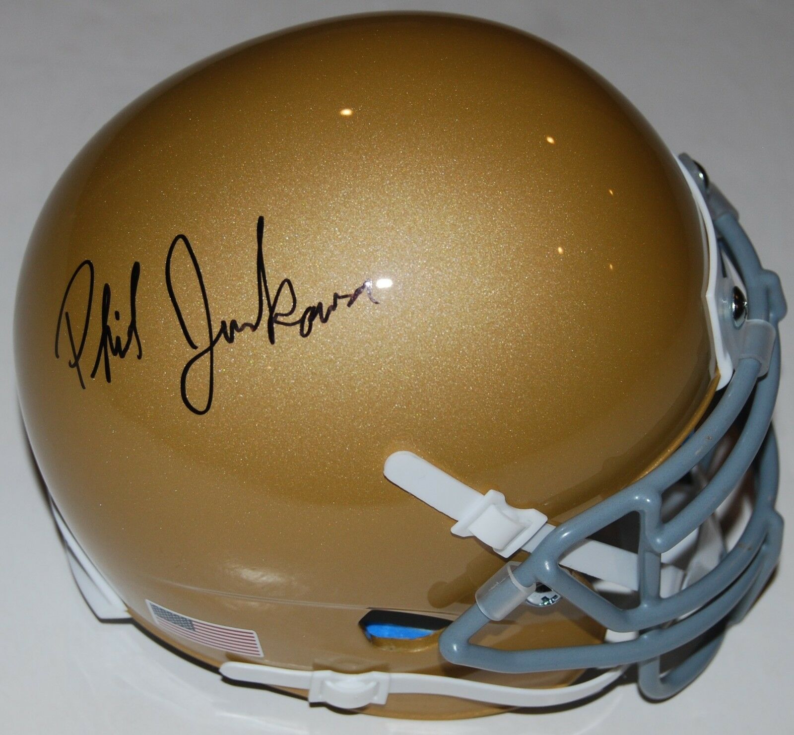 PHIL JURKOVEC signed (NOTRE DAME) FIGHTING IRISH mini football helmet W ...