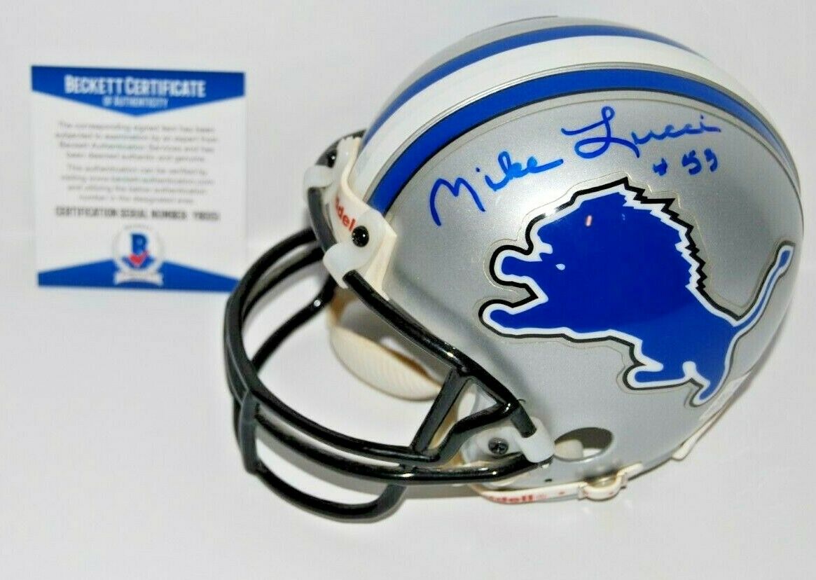 MIKE LUCCI signed (DETROIT LIONS) mini football helmet BECKETT BAS ...