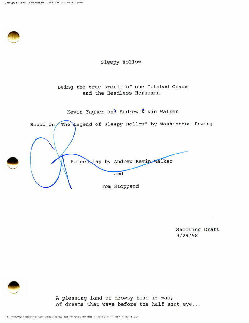 CHRISTINA RICCI SIGNED AUTOGRAPH - SLEEPY HALLOW FULL MOVIE SCRIPT ...