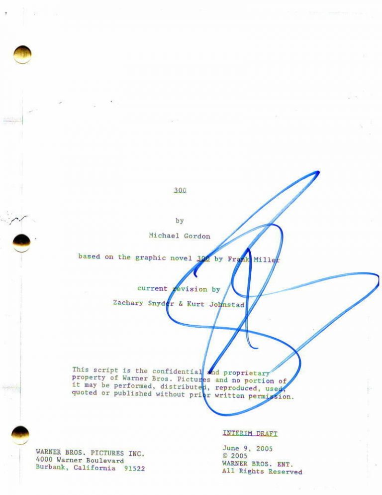 GERARD BUTLER SIGNED AUTOGRAPH - 300 FULL MOVIE SCRIPT - ZACK SNYDER ...