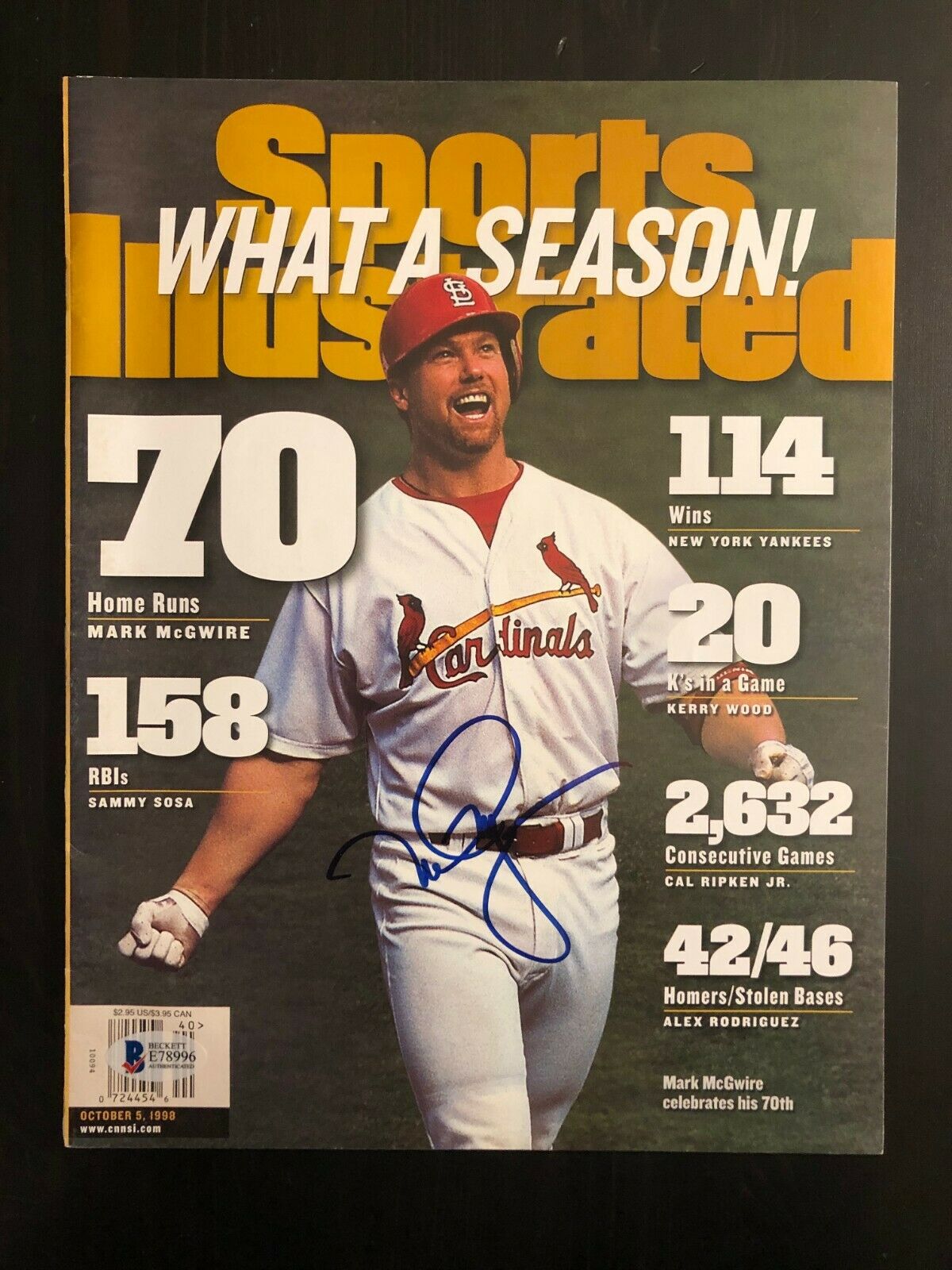 MARK MCGWIRE SIGNED AUTOGRAPH SPORTS ILLUSTRATED MAGAZINE 10/5/98 -HOME ...