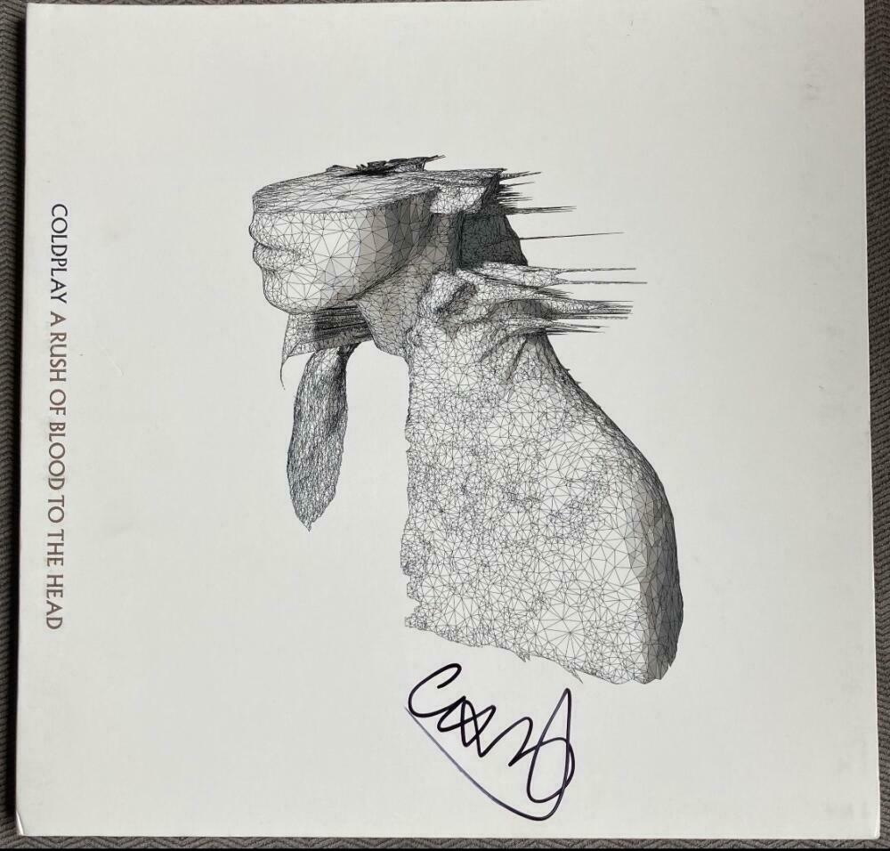 CHRIS MARTIN SIGNED AUTOGRAPH VINYL ALBUM - COLDPLAY A RUSH OF BLOOD TO ...