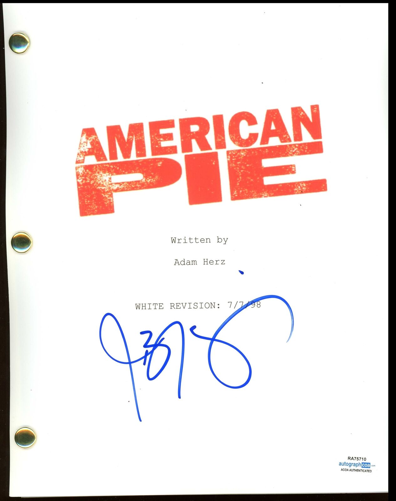 Jason Biggs "American Pie" AUTOGRAPH Signed Full Complete Script ...