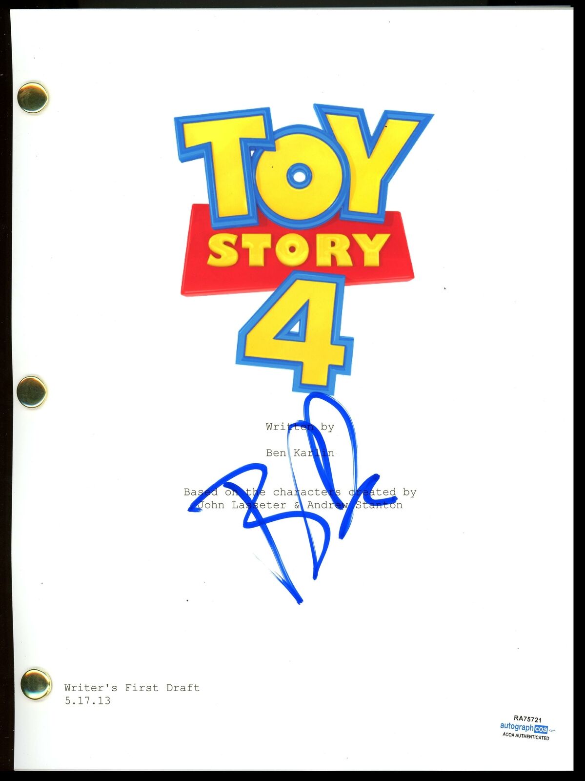 Tony Hale "Toy Story 4" AUTOGRAPH Signed Full Complete Script ...