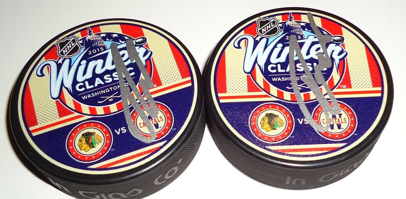 Tim Gleason signed 2015 Winter Classic Capitals Souvenir dualing puck w ...