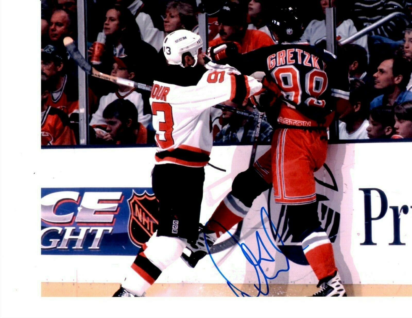 NEW JERSEY DEVILS DOUG GILMOUR SIGNED CHECKING GRETZKY 8X10 Collectible ...