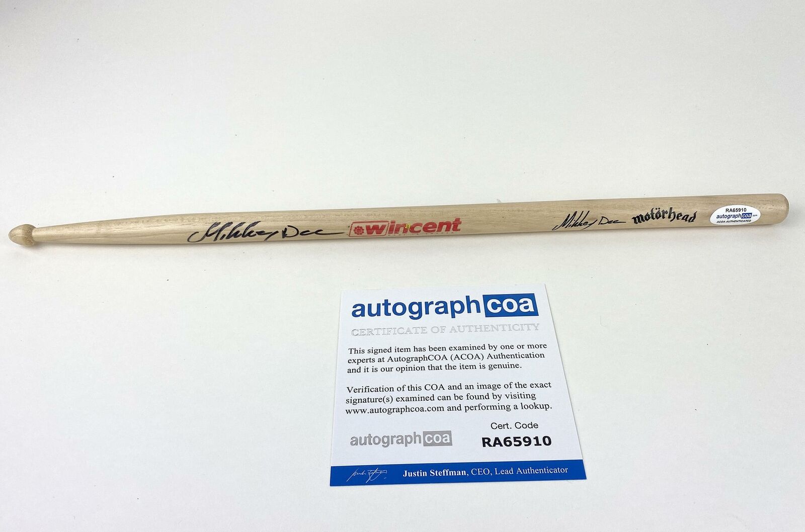 Motorhead Mikkey Dee Autographed Signed Drummer Drumstick Musician ACOA ...