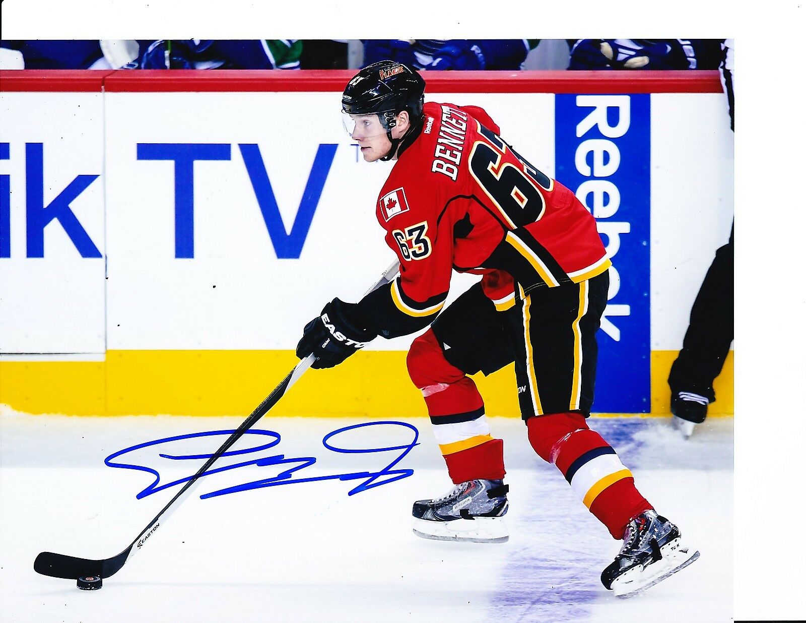 CALGARY FLAMES SAM BENNETT SIGNED CROSSING BLUELINE 8X10 Collectible ...