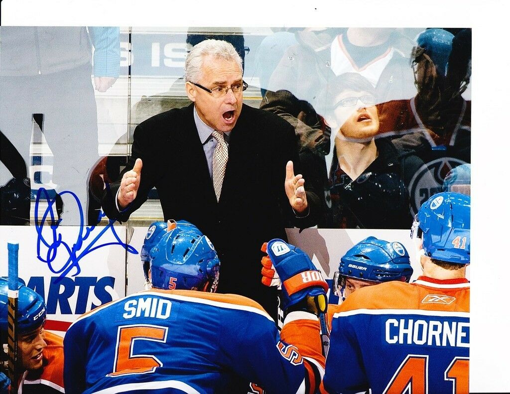 EDMONTON OILERS TOM RENNEY SIGNED YELLING AT TEAM 8X10 Collectible ...