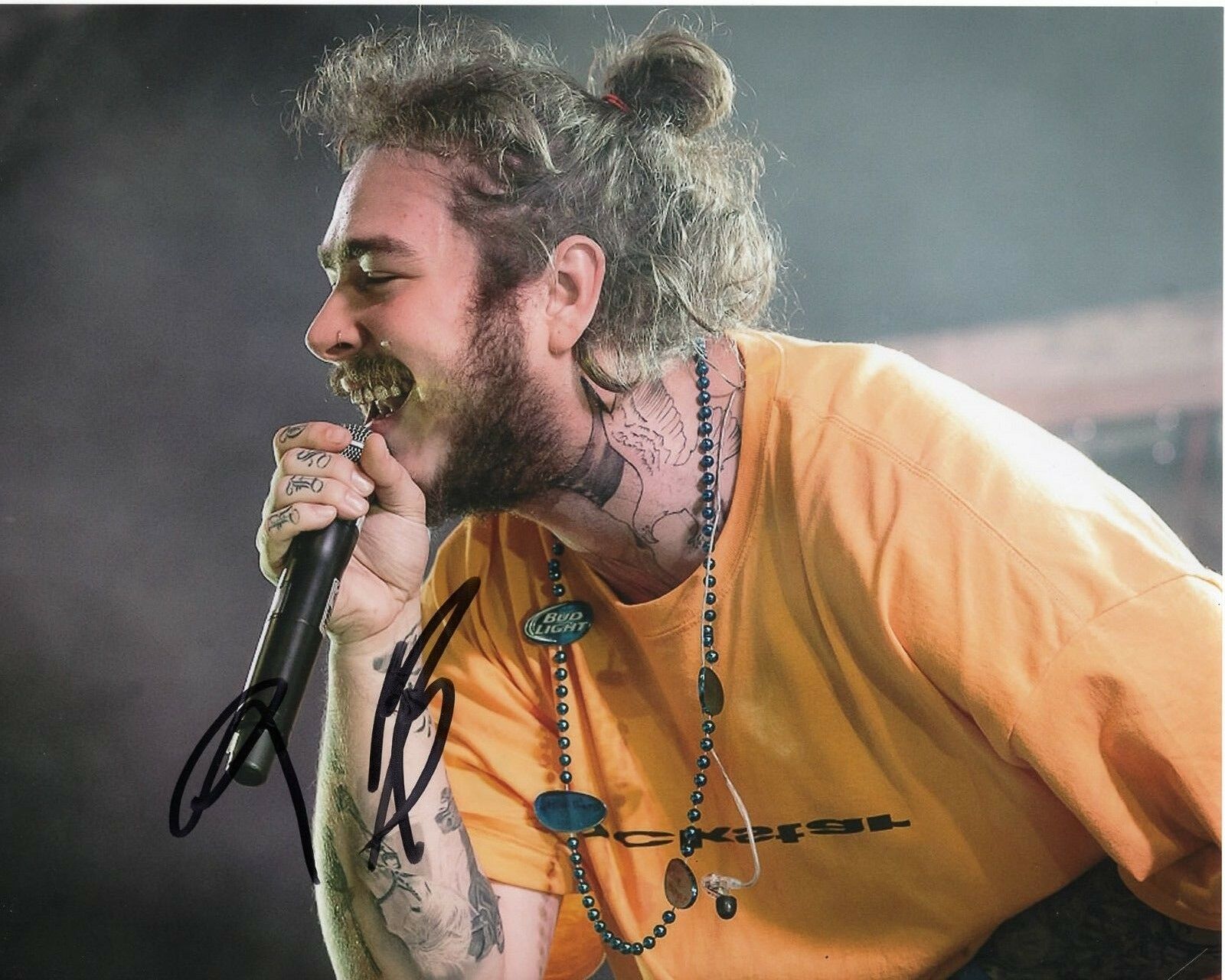 POST MALONE SIGNED YELLOW SHIRT 8X10 Collectible Memorabilia | Autographia