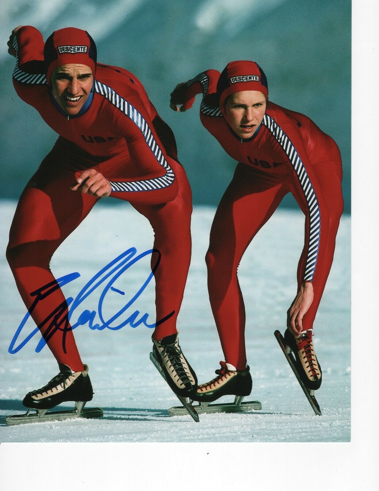 USA OLYMPIAN GOLD MEDAL WINNER ERIC HEIDEN SIGNED SPEED SKATER RED SUIT ...
