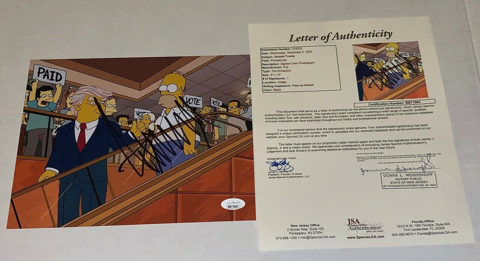 Donald Trump 45th President signed Simpsons Escalator 8x10 photo JSA ...
