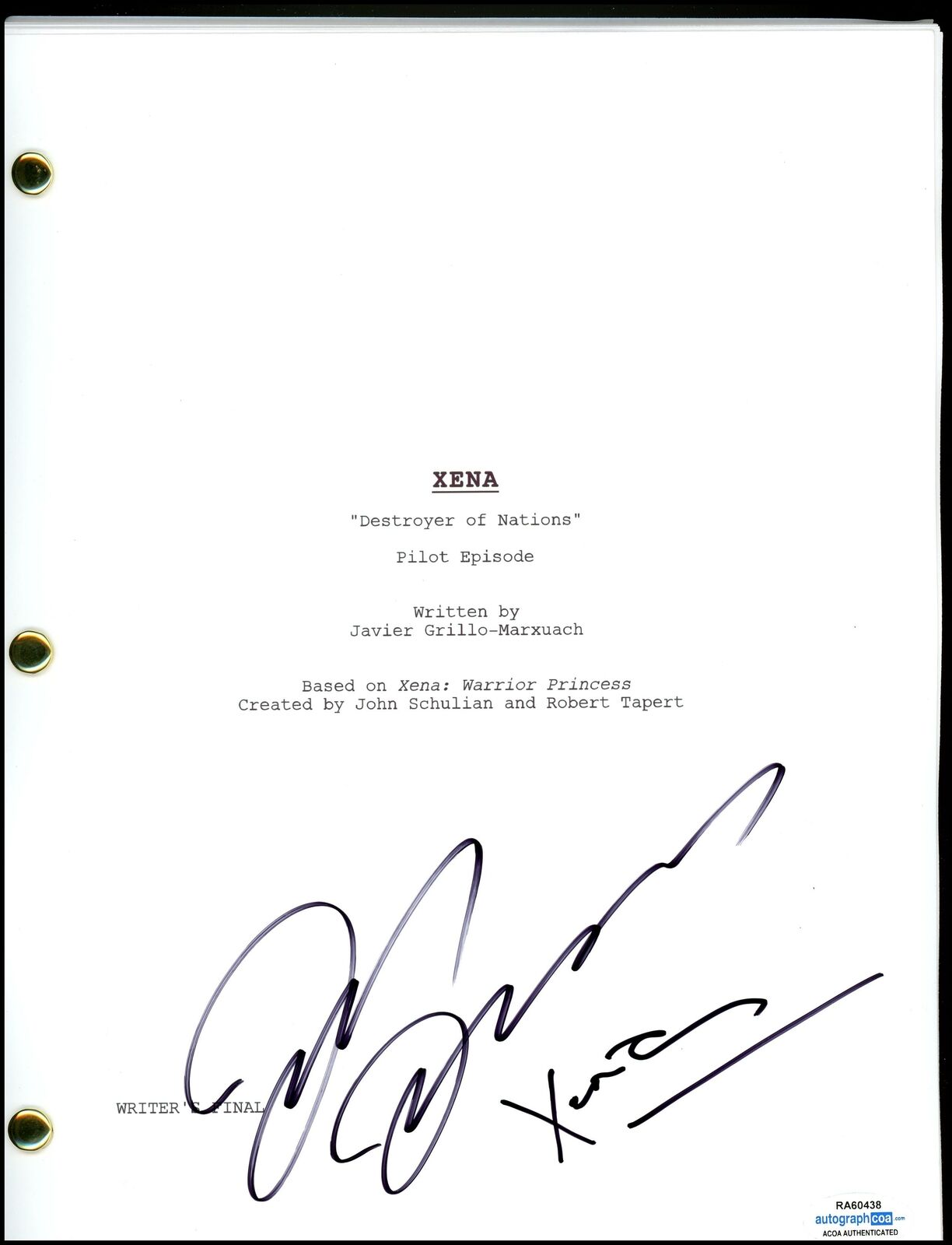 Lucy Lawless "Xena: Destroyer of Nations" AUTOGRAPH Signed Pilot Script ...