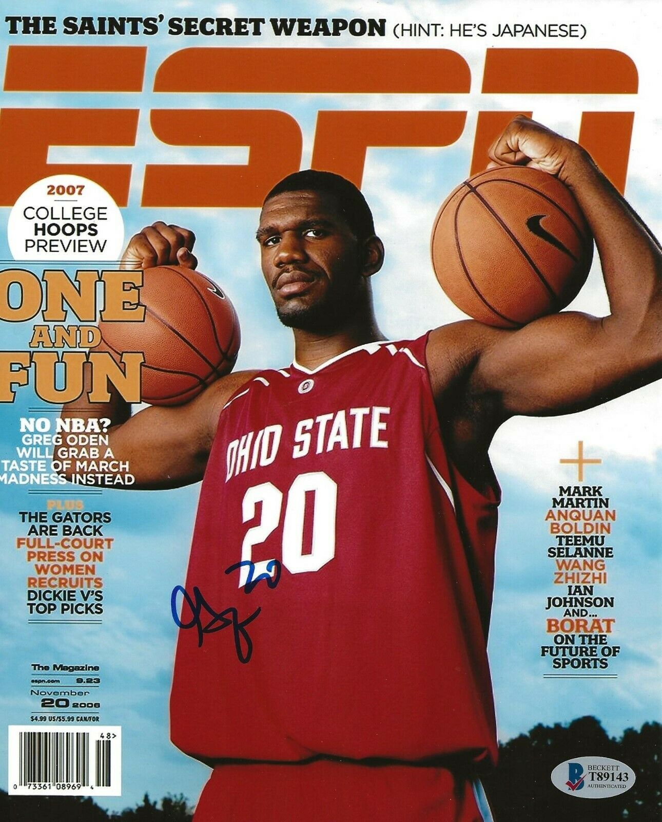Greg Oden signed Ohio State Buckeyes ESPN Mag Cover 8x10 photo BAS ...