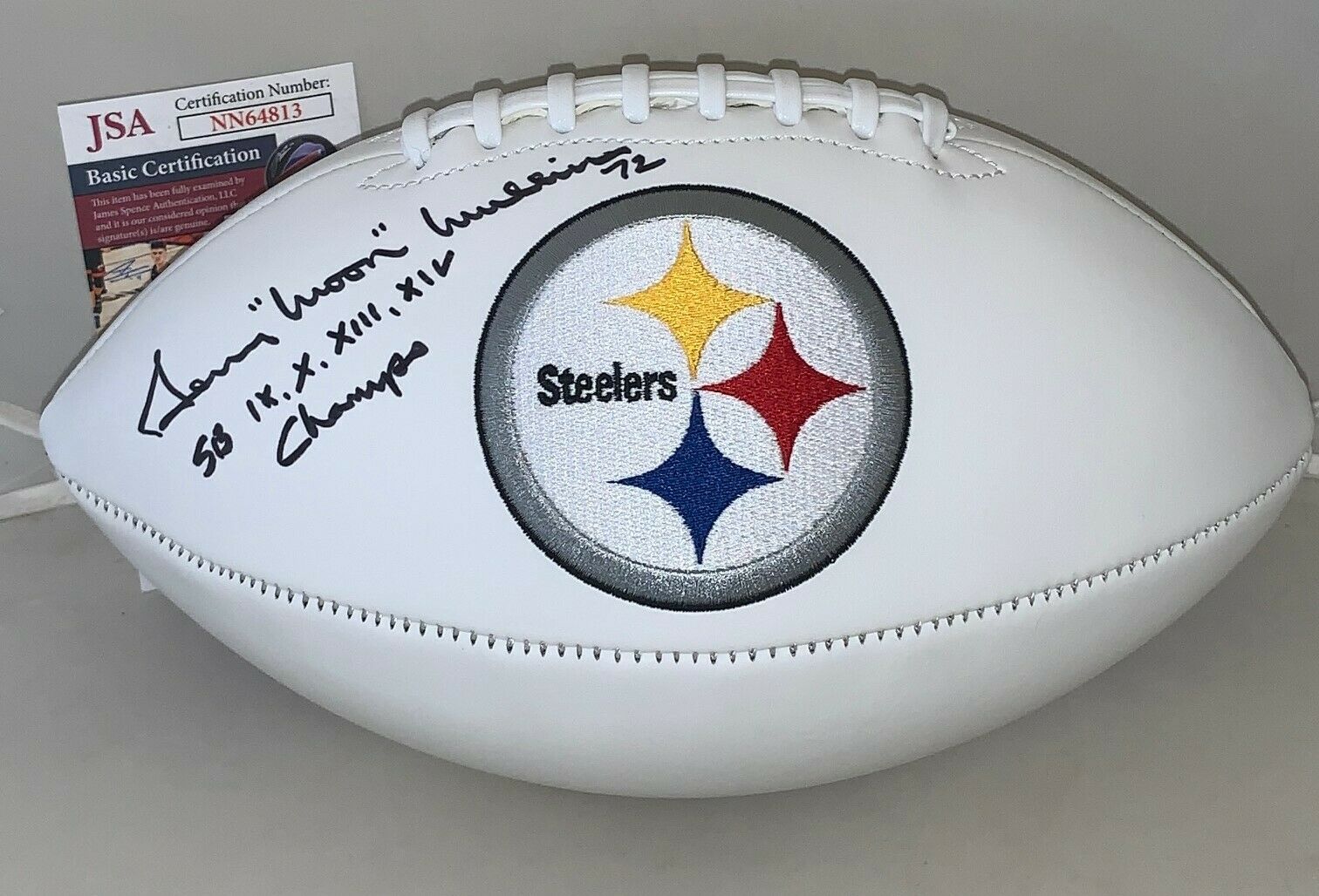 Gerry Mullins "Moon" signed Pittsburgh Steelers F/S Logo Football W ...