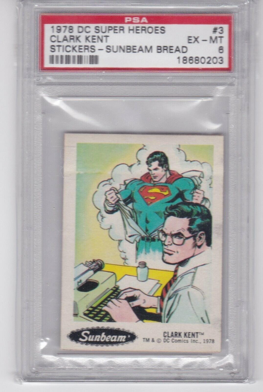 1978 DC SUPER HEROES STICKERS - SUNBEAM BREAD #3 CLARK KENT SUPERMAN ...