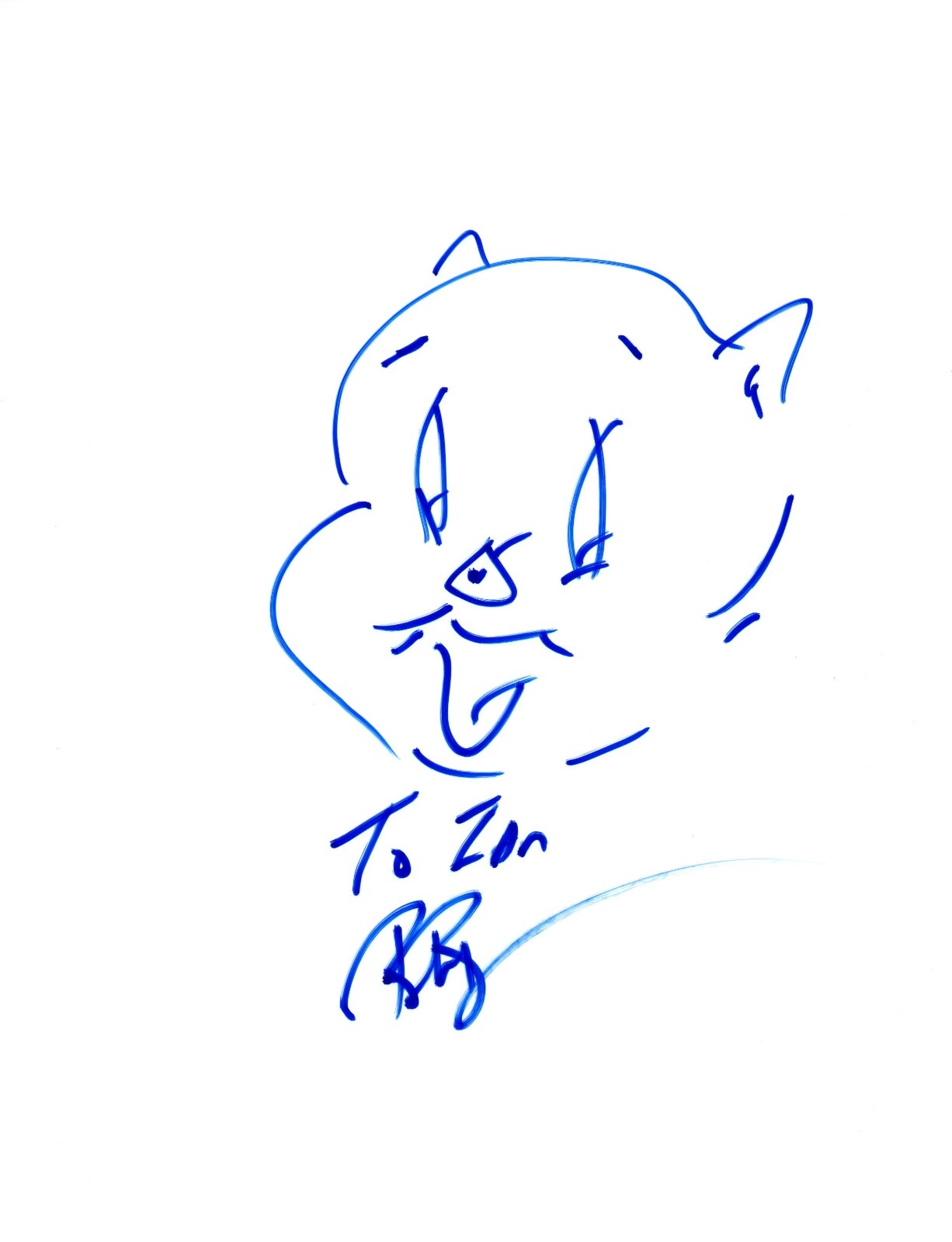 Bob Bergen Signed Autographed Hand Drawn Sketch Porky Pig Looney Tunes ...
