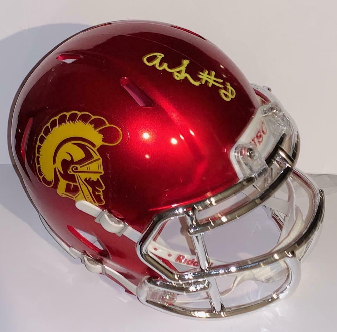 AMON-RA ST. BROWN signed (USC TROJANS) Chrome autograph mini helmet W ...