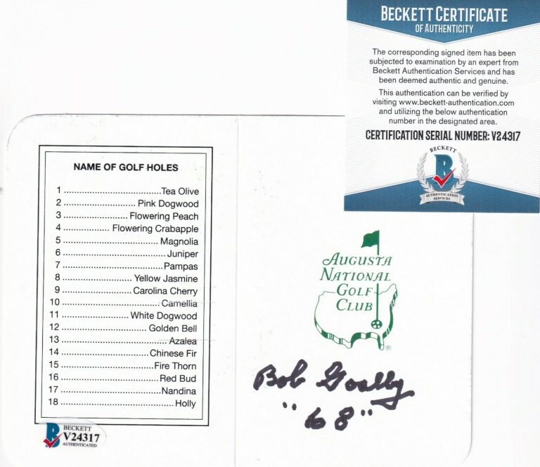 BOB GOALBY signed (AUGUSTA NATIONAL CLUB) Masters Scorecard BECKETT BAS ...