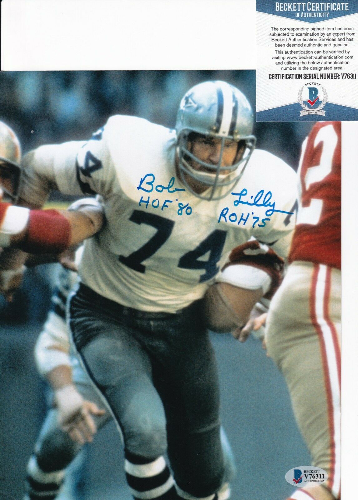BOB LILLY signed (DALLAS COWBOYS) Football 8X10 photo HOF 80 BECKETT ...