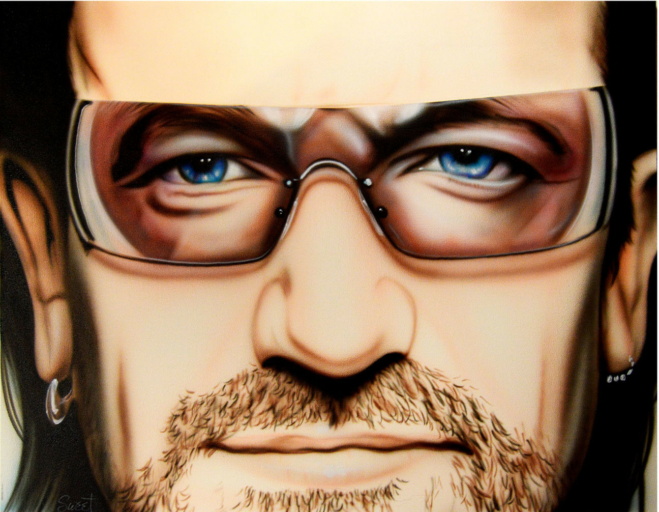 Bono U2 Un-Signed Rare Hand Painted 28x22 Canvas | Autographia