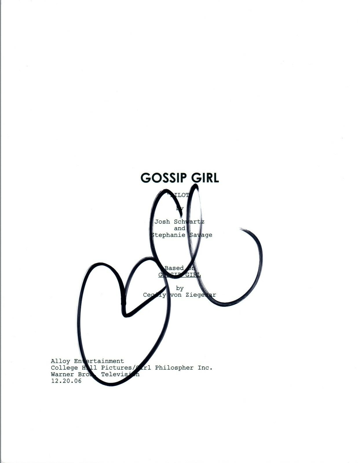 Chace Crawford Signed Autographed GOSSIP GIRL Pilot Episode Script COA ...