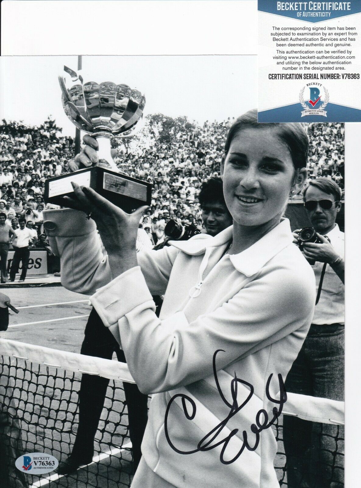 CHRIS EVERT signed (TENNIS GRANDSLAM CHAMPION) 8X10 photo BECKETT BAS ...