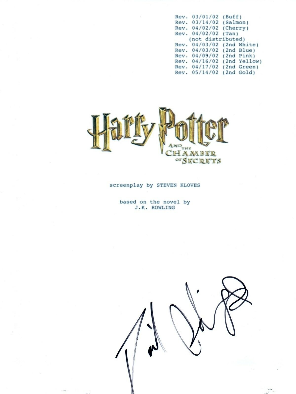 Daniel Radcliffe Signed HARRY POTTER AND THE CHAMBER OF SECRETS Script ...