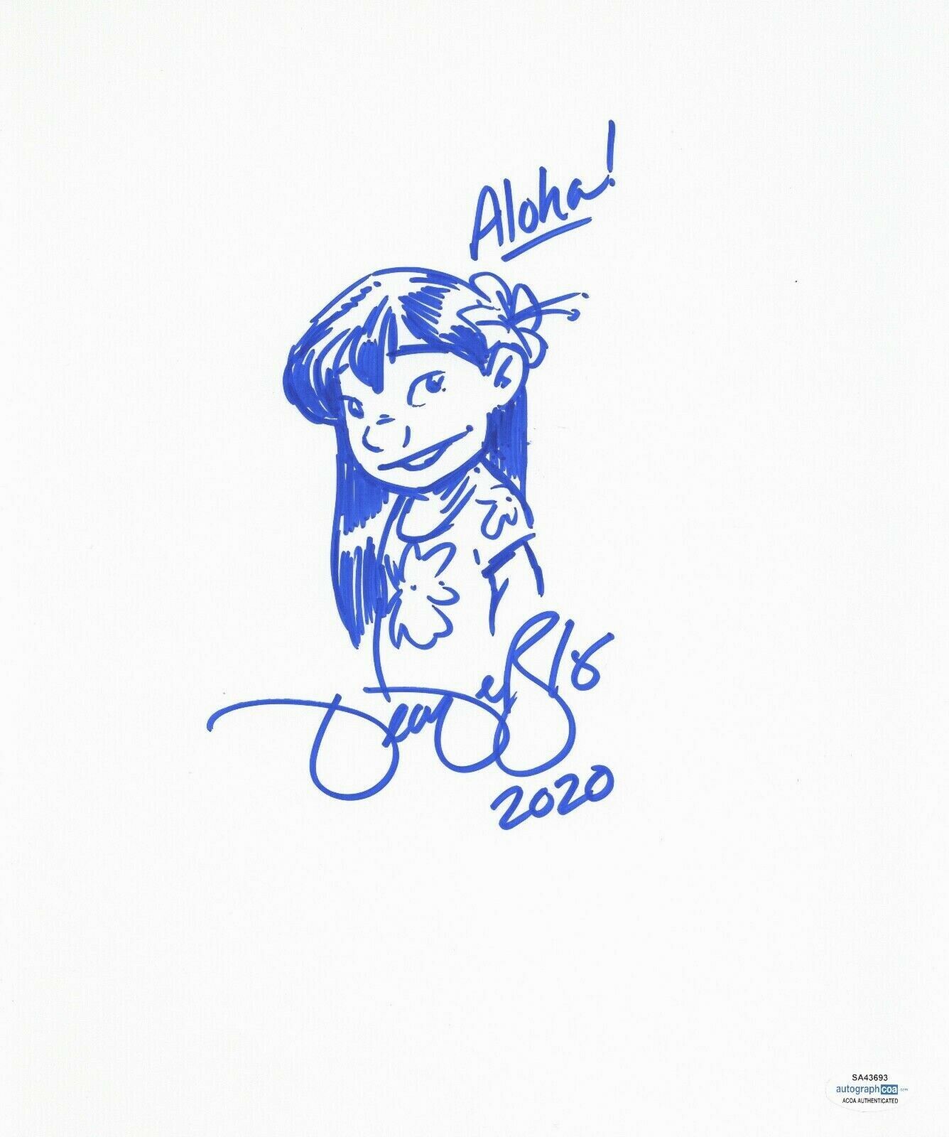 Dean DeBlois Signed Hand Drawn LILO & STITCH Sketch 11x14 Drawing ACOA ...
