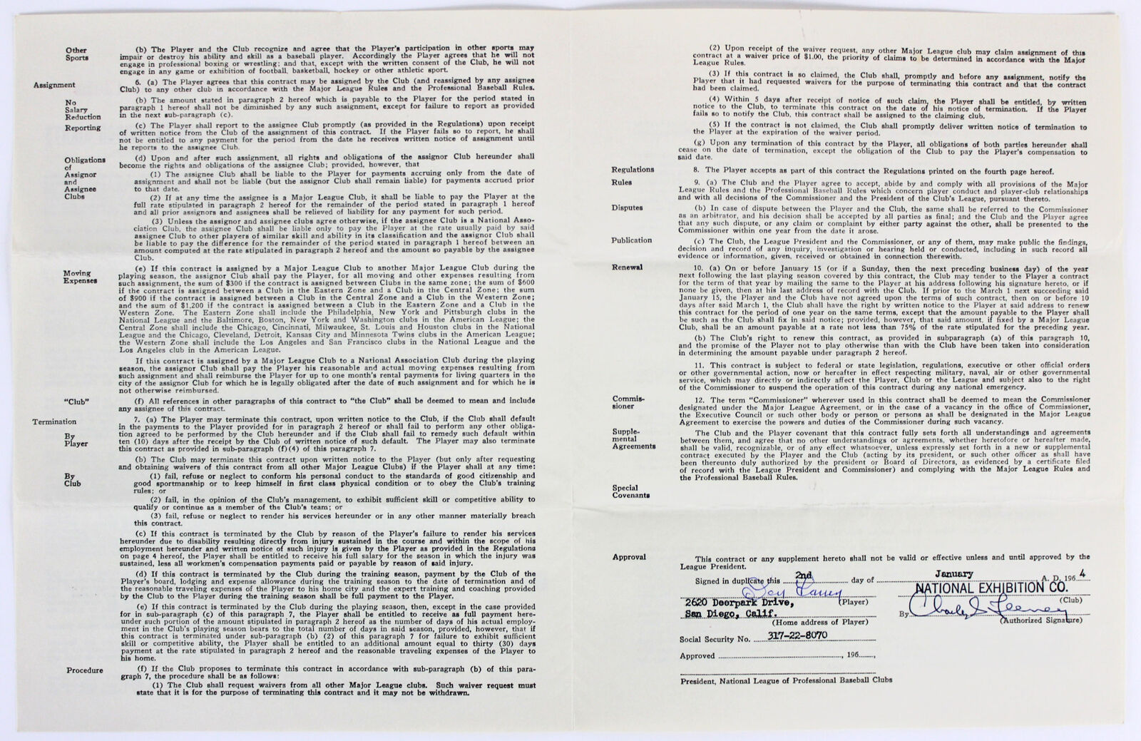 Don Larsen Signed 1964 San Francisco Giants Uniform Player's Contract ...