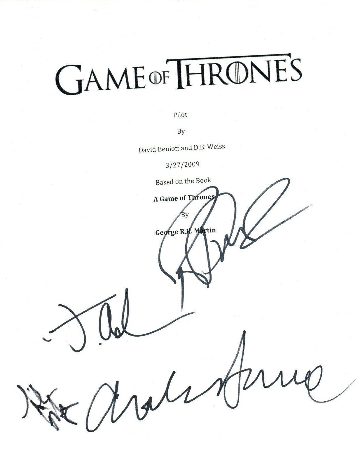 GAME OF THRONES Cast Signed Pilot Script x4 R Dormer Gillen Anderson ...