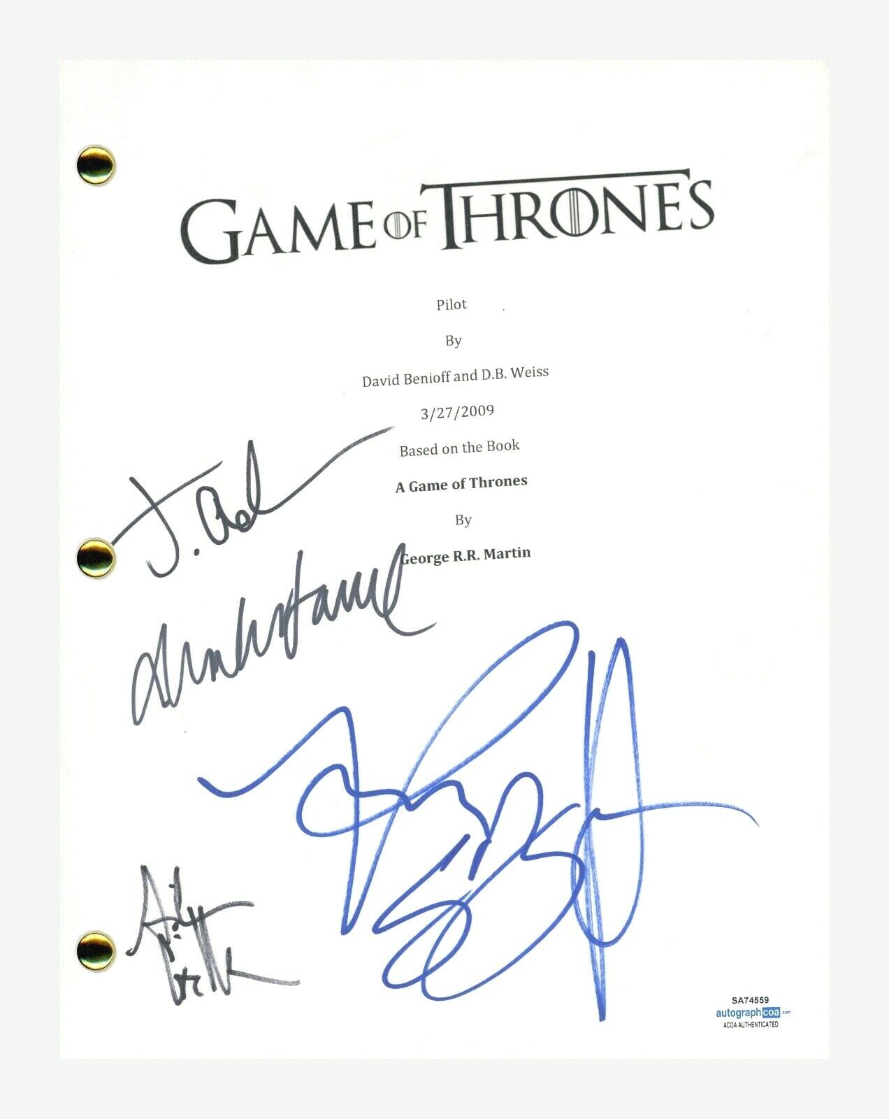 Game of Thrones Cast Signed Pilot Script x5 Sean Bean Dance Gillen ...