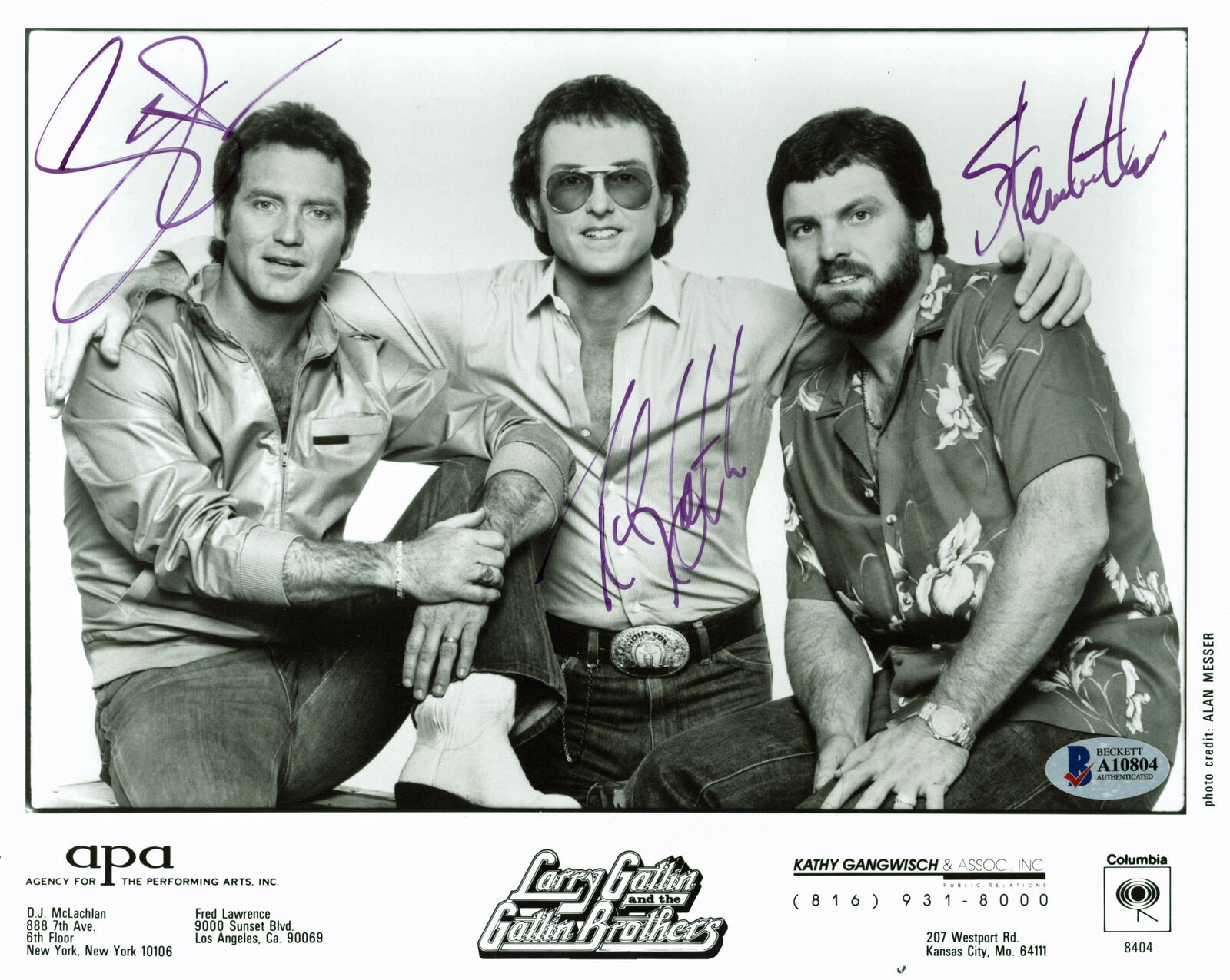 Gatlin Brothers Larry, Rudy & Steve Authentic Signed B&W 8x10 Photo BAS ...