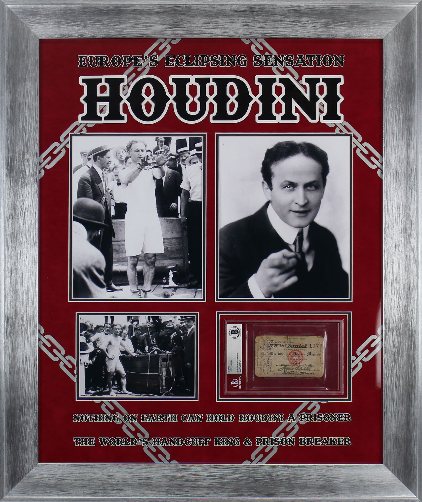 Harry Houdini Signed & Framed 2.5x4 Society Of American Magicians Id ...
