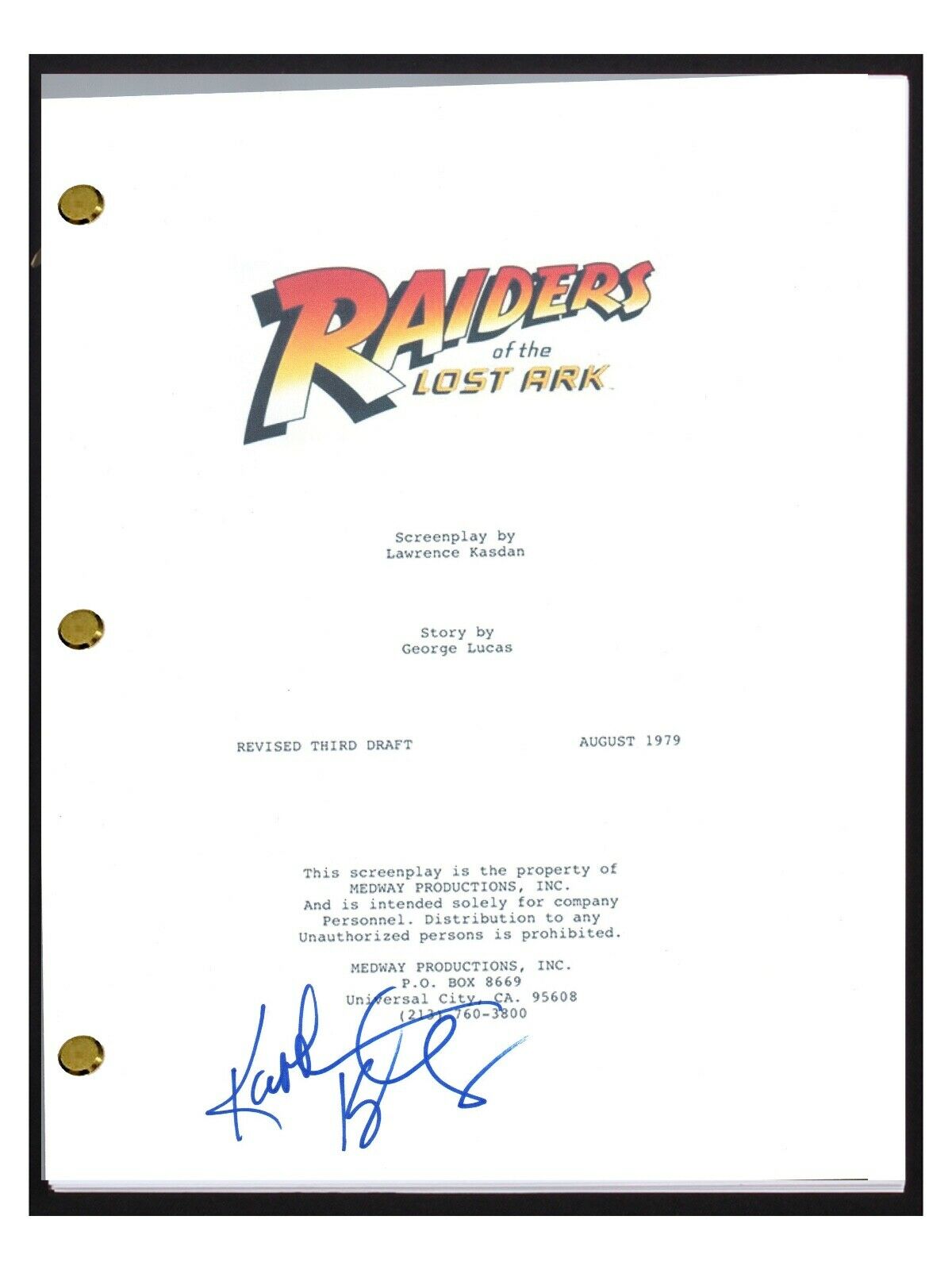 Kathleen Kennedy Signed Indiana Jones RAIDERS OF THE LOST ARK Movie ...