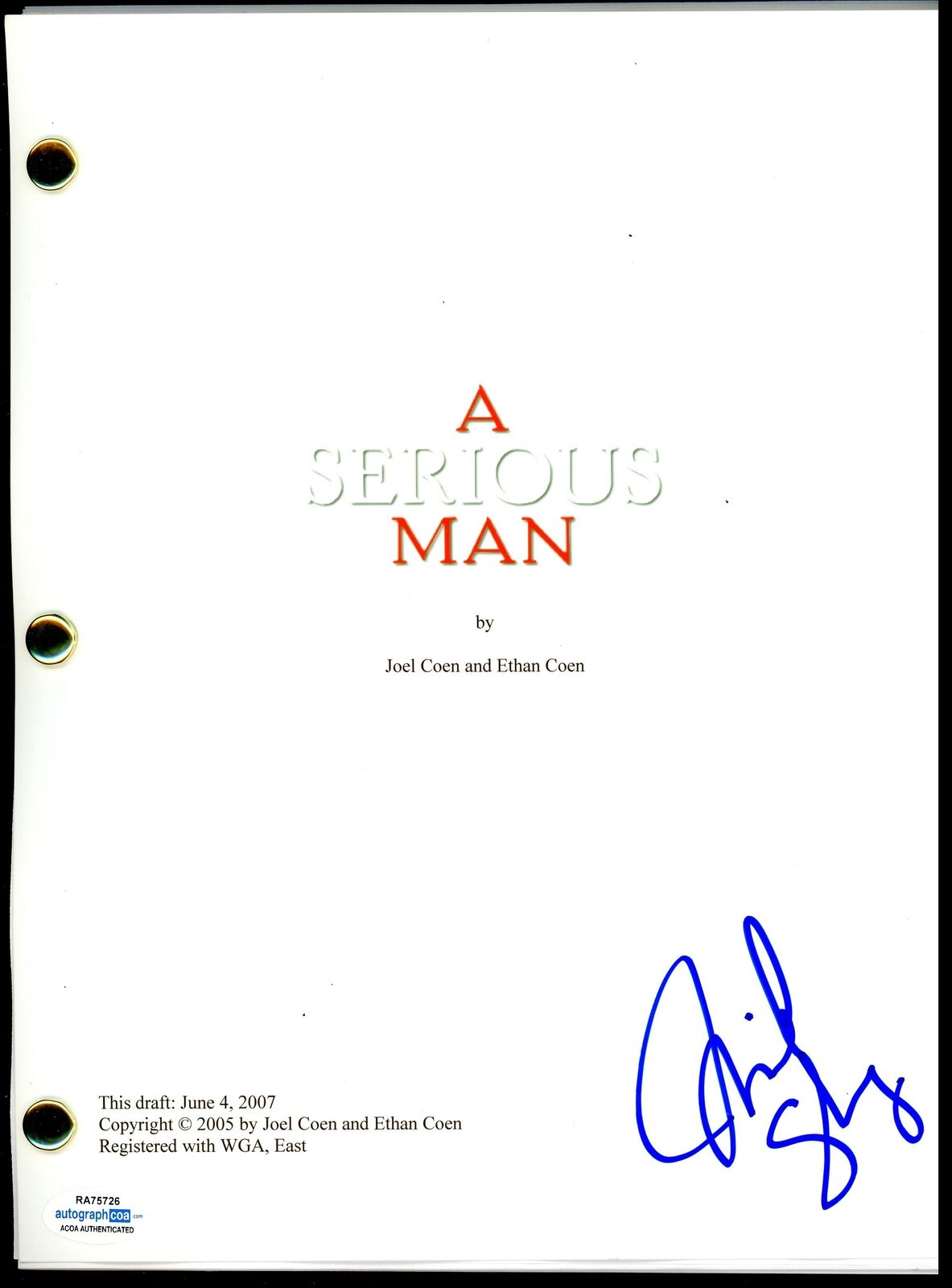 Michael Stuhlbarg "A Serious Man" AUTOGRAPH Signed Full Script ...