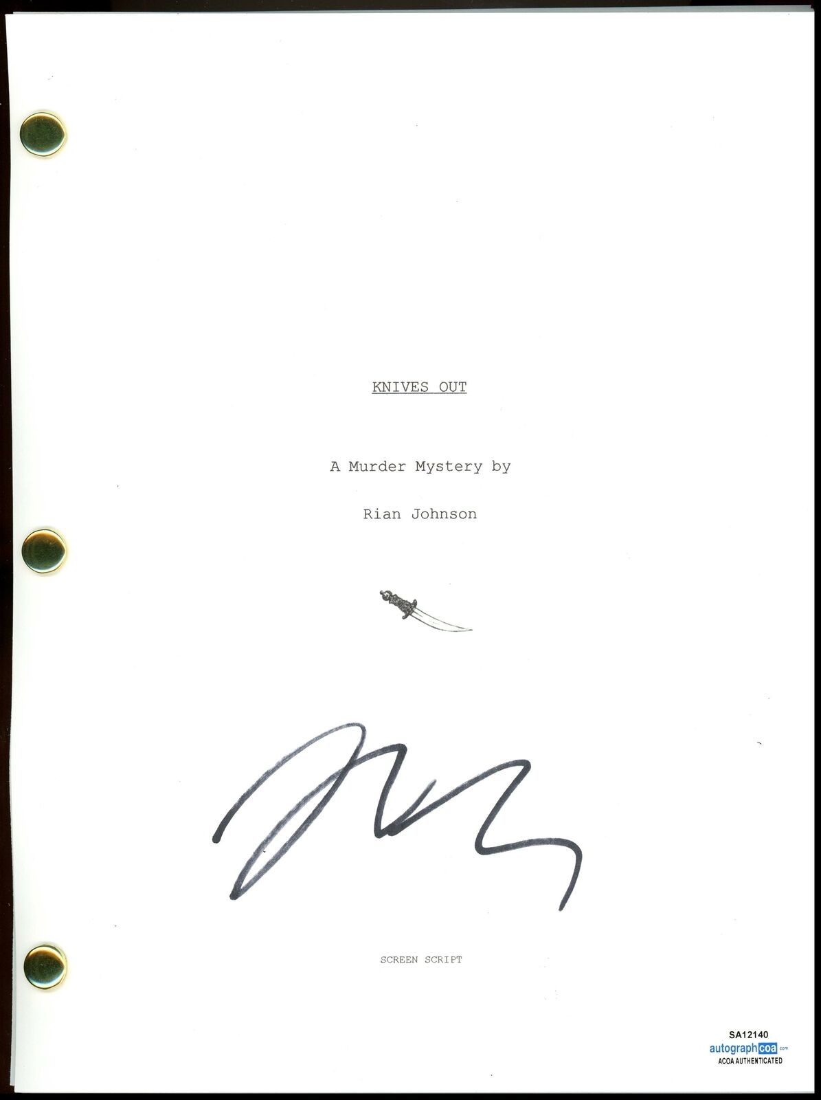 Rian Johnson "Knives Out" AUTOGRAPH Signed Full Complete Script ...