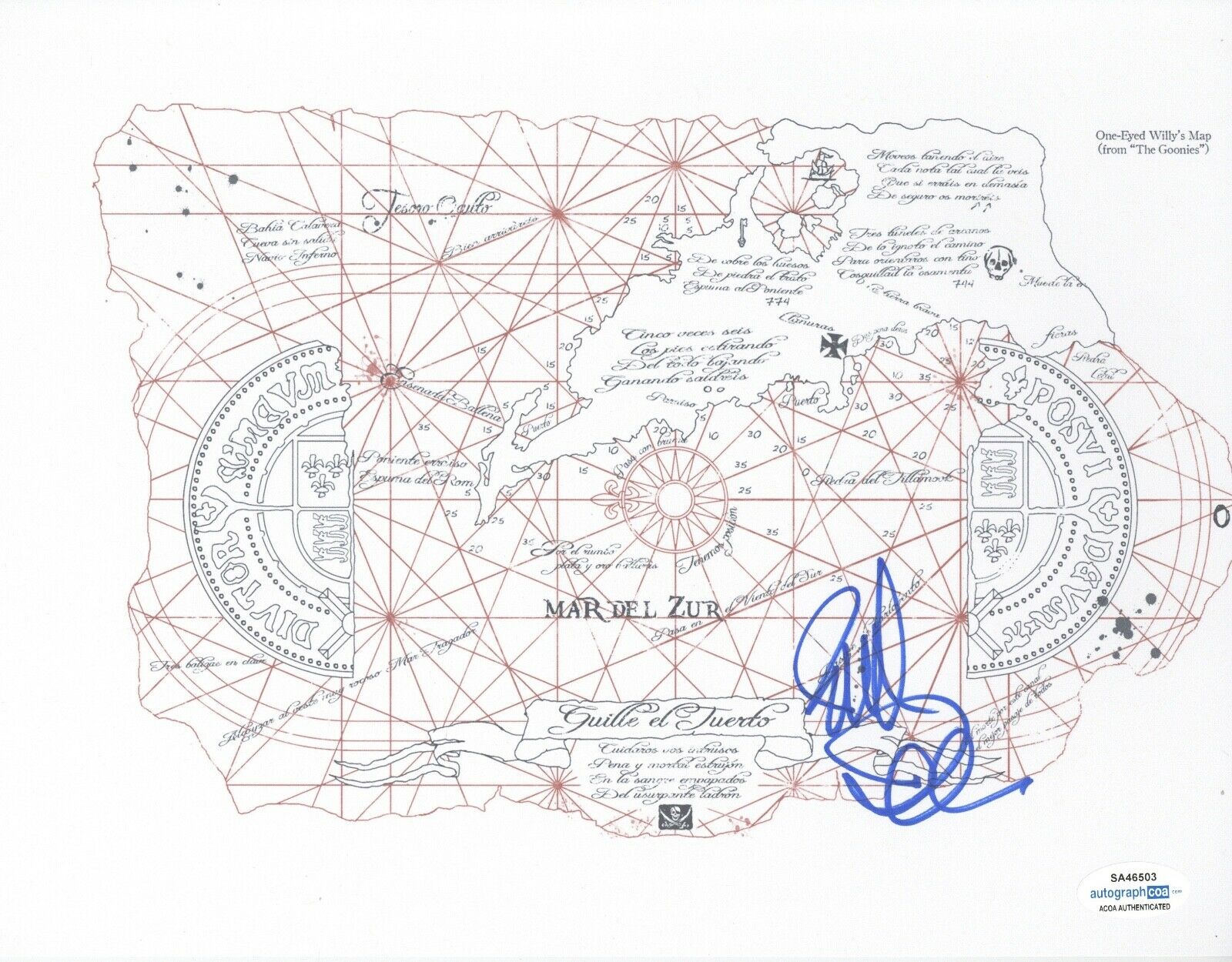 Richard Donner Signed 8.5x11 THE GOONIES One-Eyed Willy's Map ACOA COA ...