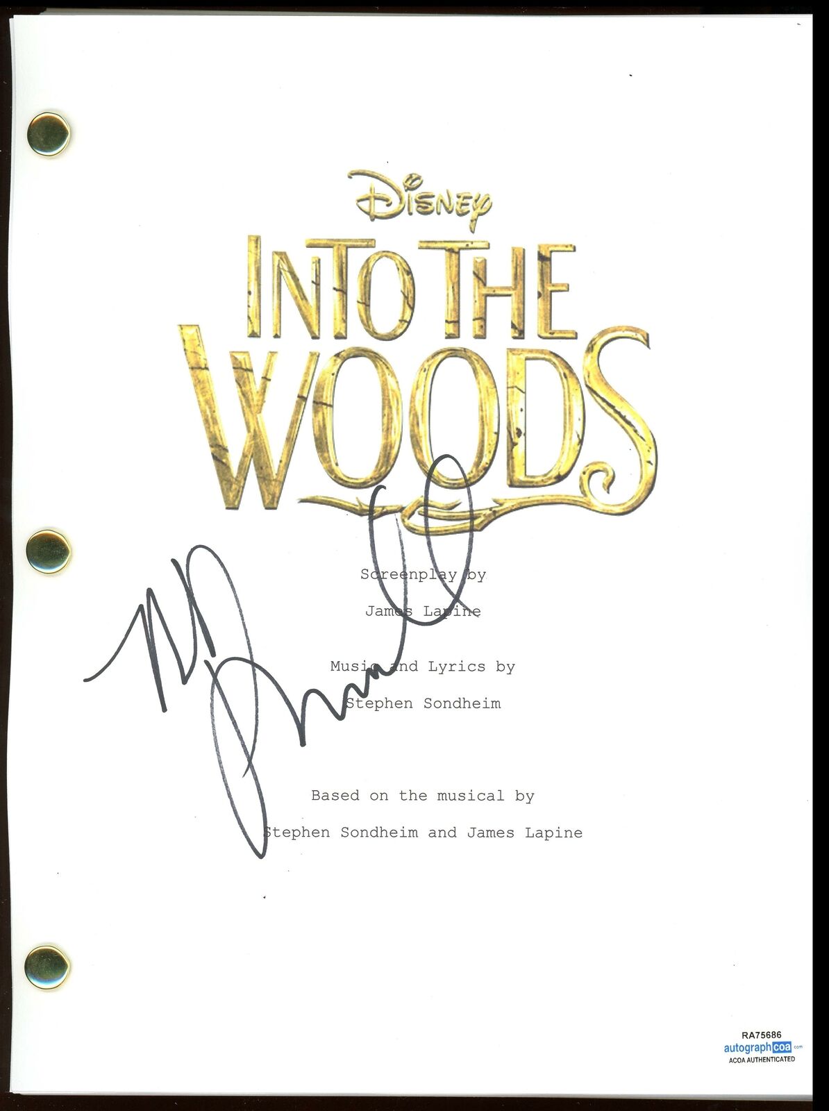 Rob Marshall "Into the Woods" AUTOGRAPH Signed Full Script Screenplay ...