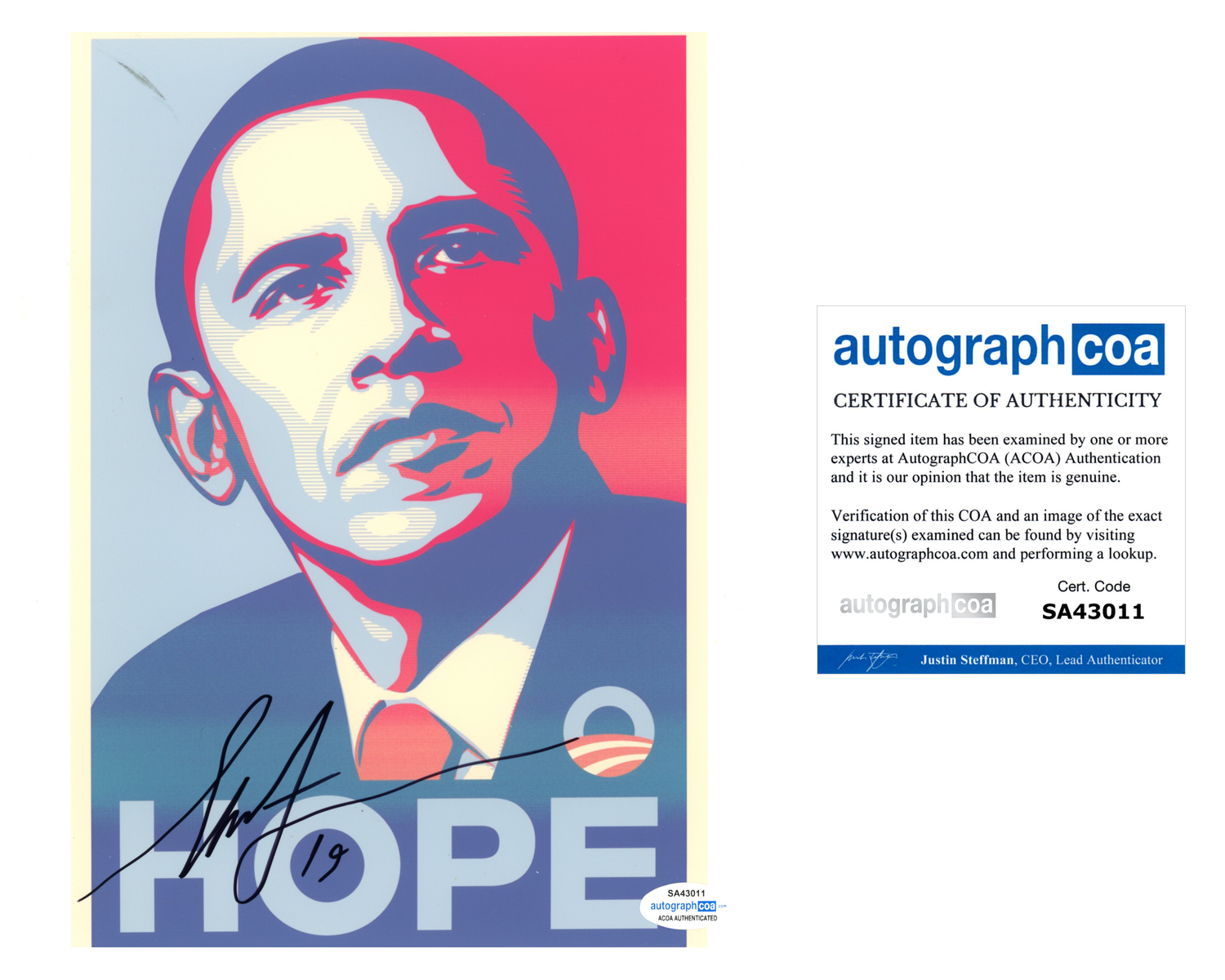 Shepard Fairey Signed Autographed 8x10 Photo Barack Obama HOPE ACOA COA ...