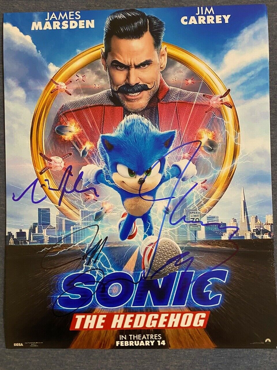 Sonic The Hedgehog Cast Signed 11x14 Photo Jim Carrey Tim Miller Jeff ...