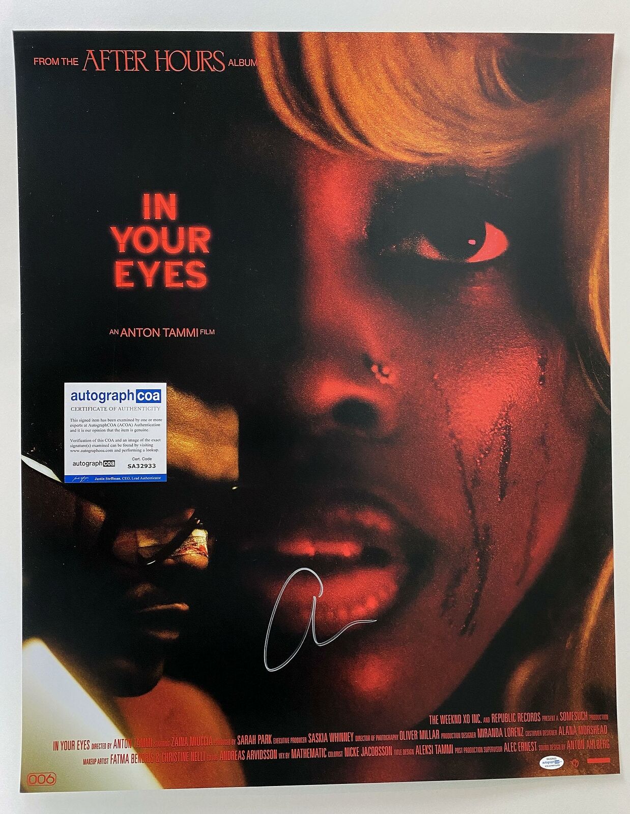 The Weeknd Autographed Signed In Your Eyes Poster After Hours ACOA ...