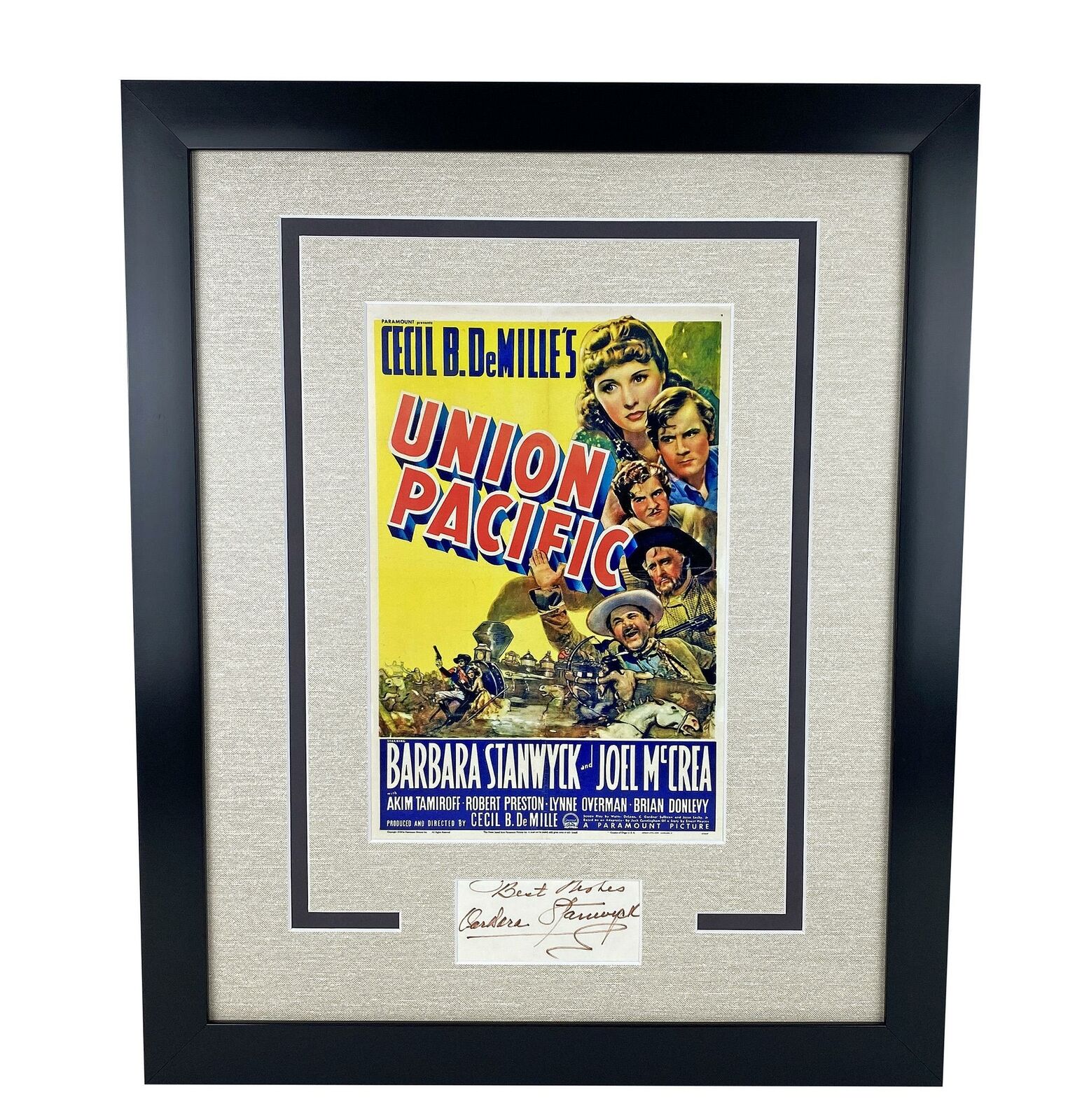 Union Pacific Barbara Stanwyck Autographed Signed 16x20 Framed Poster ...