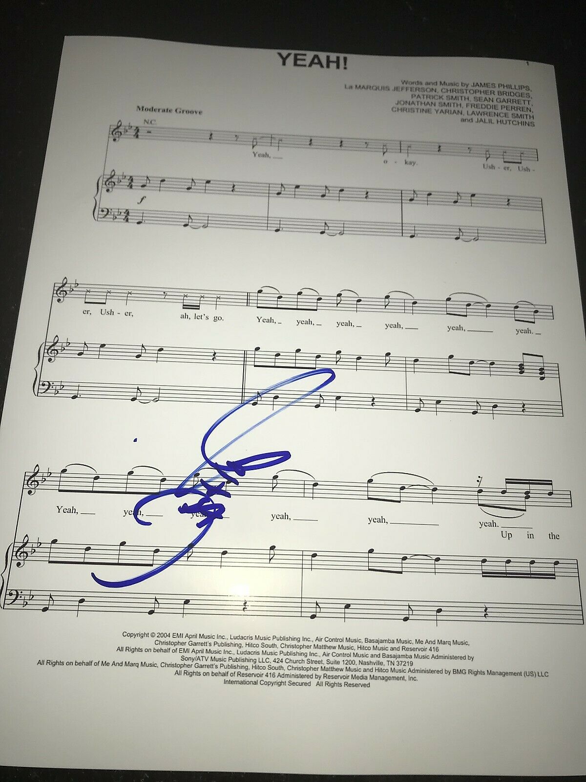 USHER SIGNED AUTOGRAPH "YEAH" SHEET MUSIC IN PERSON RAPPER RARE IN ...