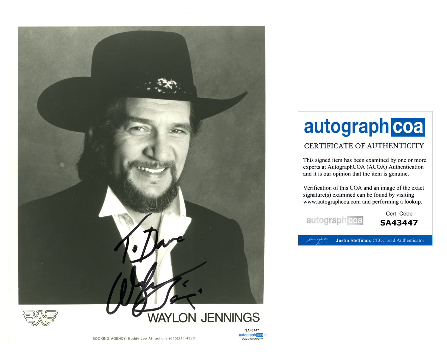 Waylon Jennings Signed Autographed 8x10 Photo The Highwaymen ACOA COA ...