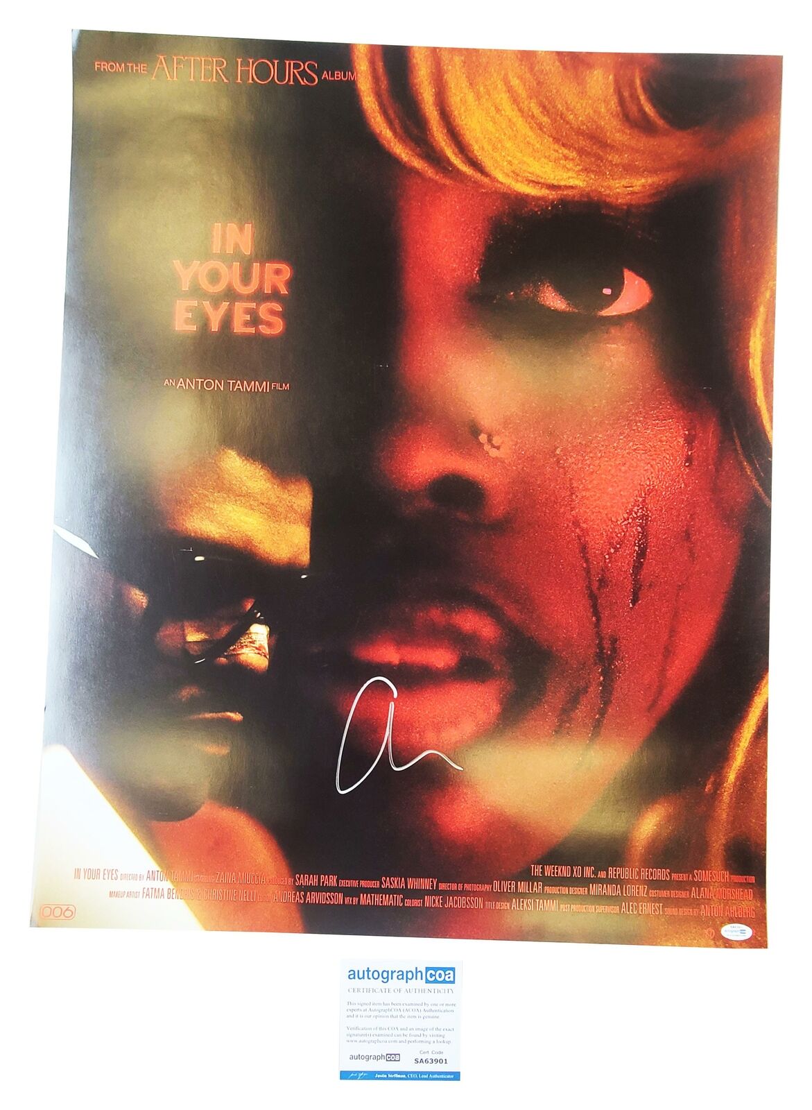 The Weeknd Autographed In Your Eyes 24x30 Photo Poster ACOA | Autographia